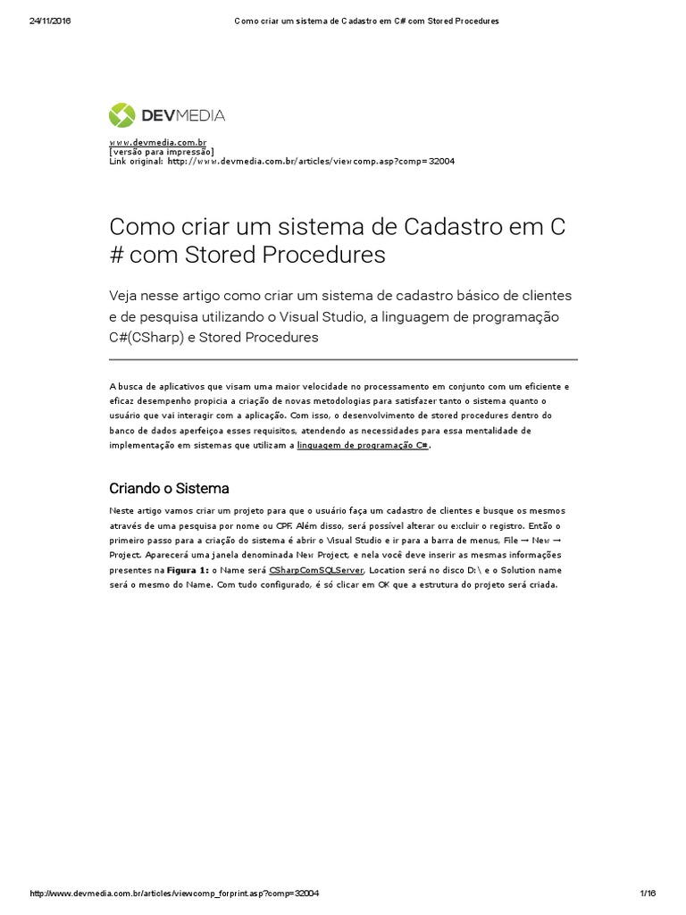 Como Criar Um Sistema de Cadastro em C# Com Stored Procedures | PDF | C ...