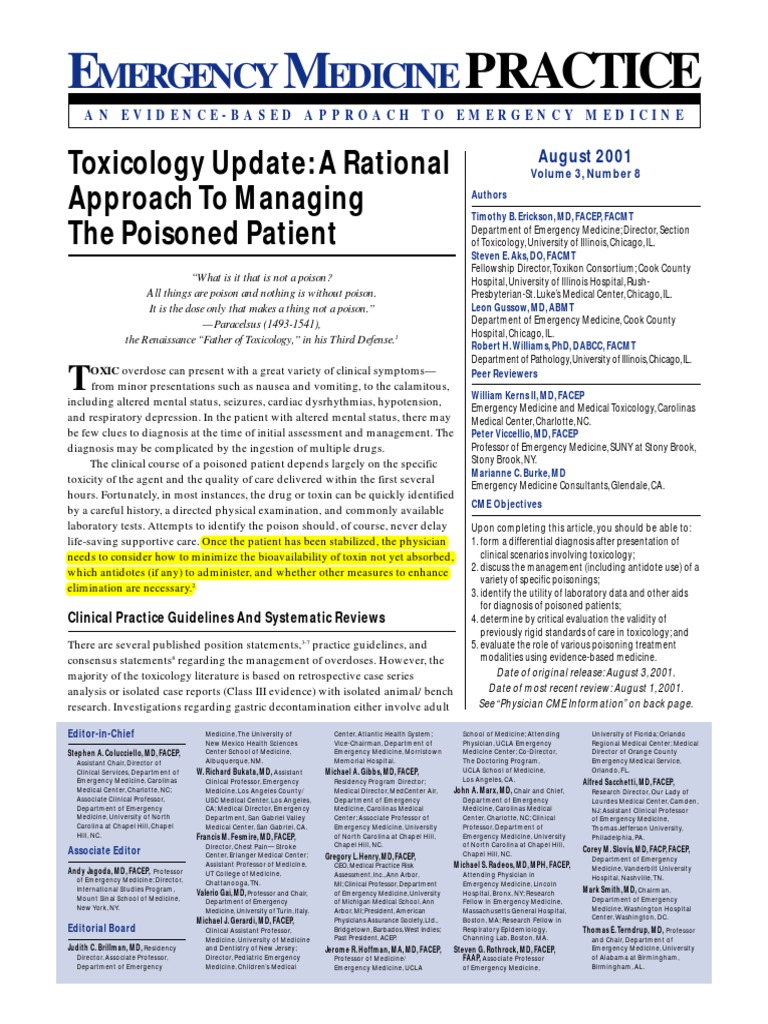 Toxicology Update A Rational Approach To Managing The Poisoned Patient ...