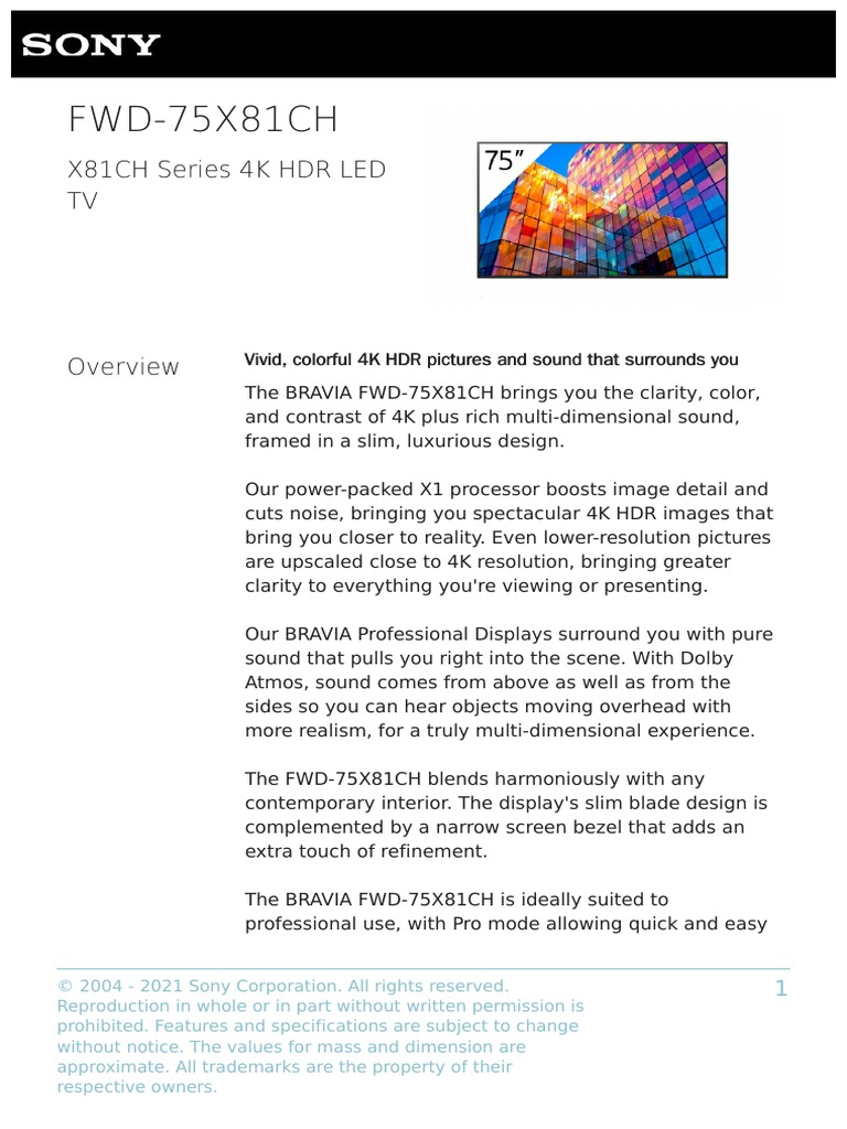 FWD 75X81CH | PDF | Hdmi | Digital Audio