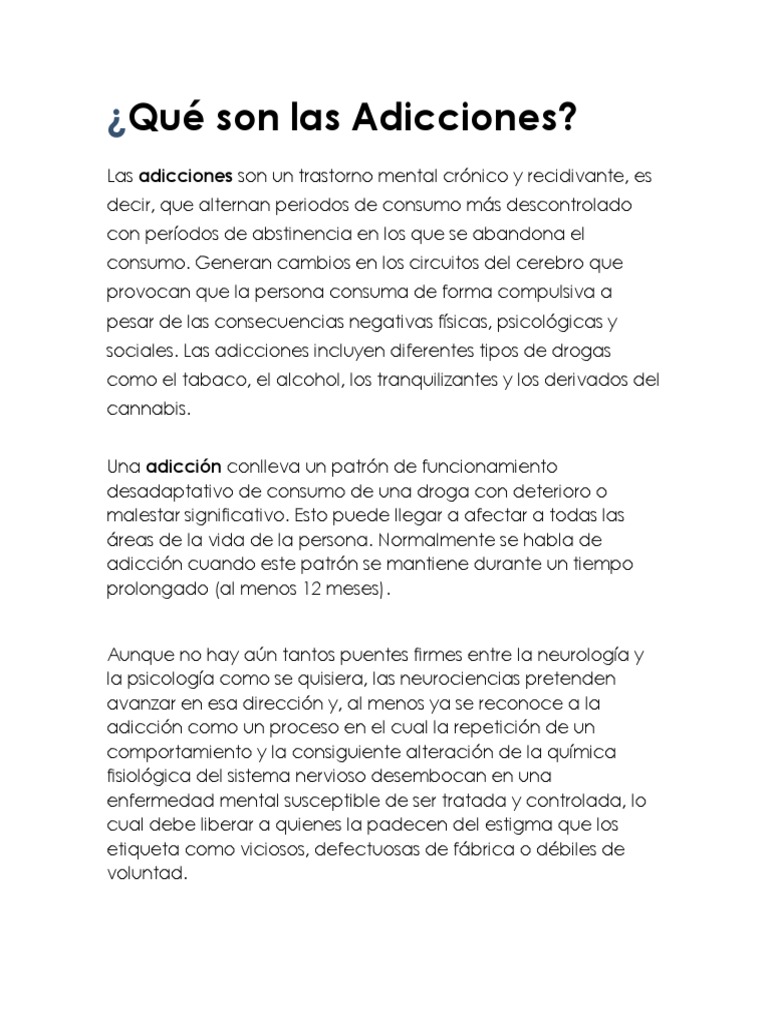 Qué Son Las Adicciones | PDF | La dependencia de sustancias | Drogas