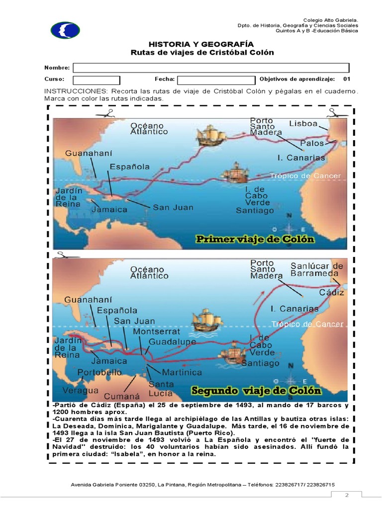 Guía 4 - Rutas de Viajes de Cristóbal Colón - Quintos 2023 | PDF