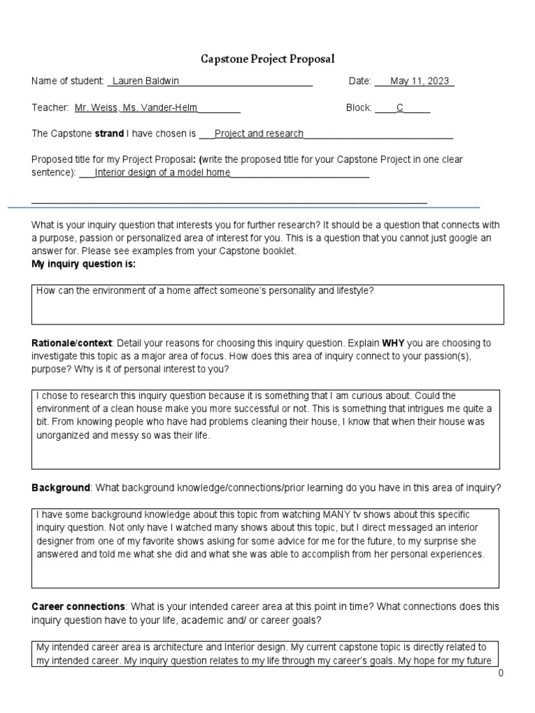 Capstone Project Proposal | PDF | Mentorship | Question