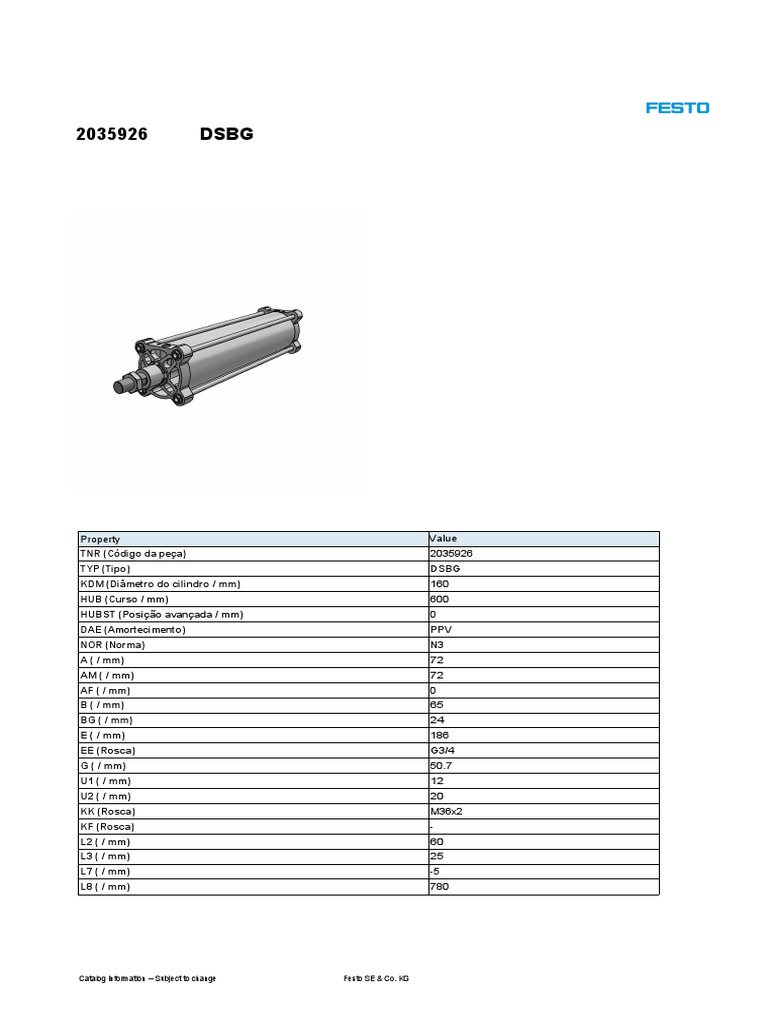 Cilindro DSBG 160/600 da Festo | PDF