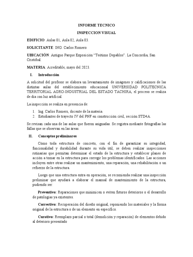 Informe Inspeccion | PDF