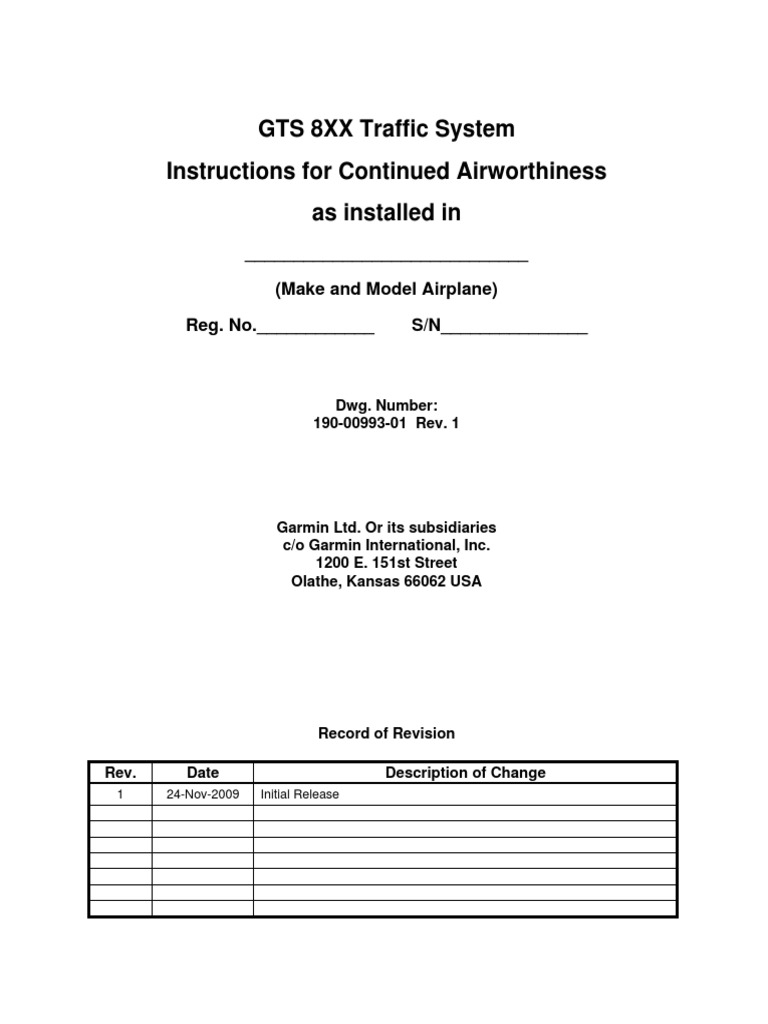 GTS 8XX Traffic System Instructions For Continued Airworthiness As ...