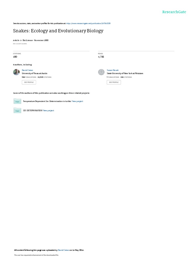 Snakes Ecology and Evolutionary Biology | PDF