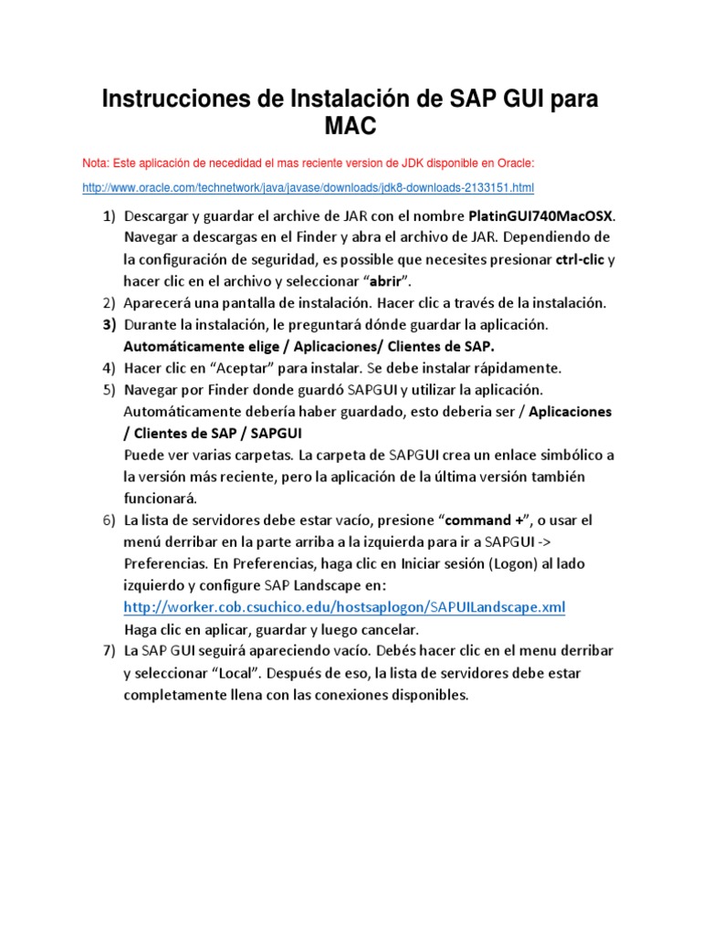 Instrucciones de Instalación de SAP GUI para MAC | PDF