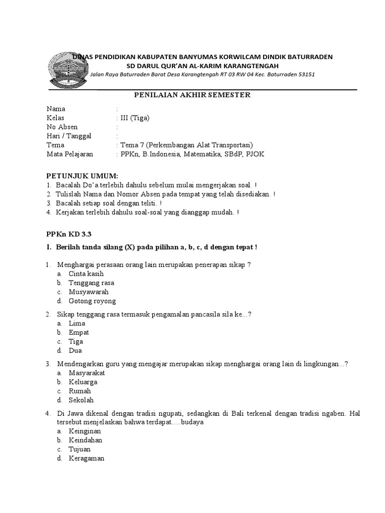 Soal Pas Tema 7 | PDF