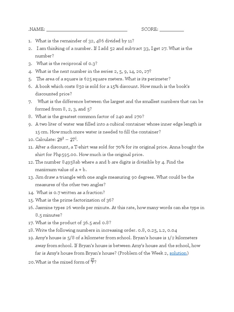 Mtap Reviewer Grade5 | PDF