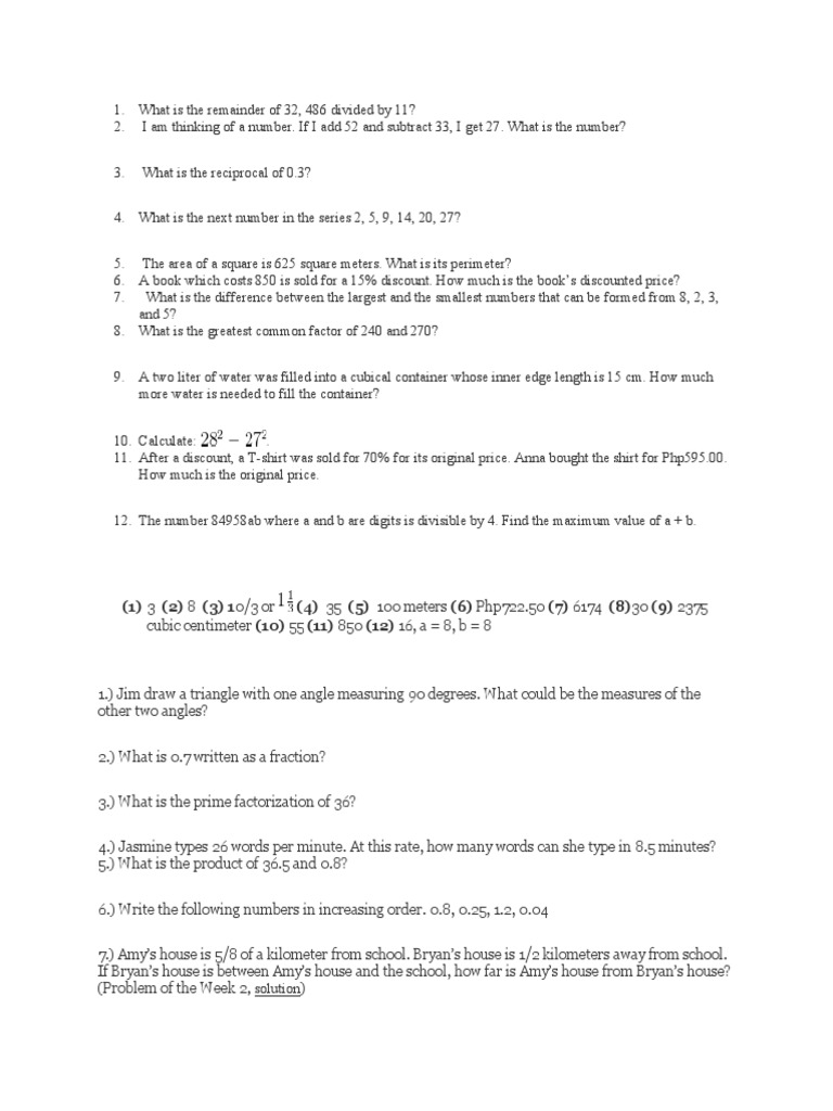 Mtap Reviewer Grade 5 | PDF