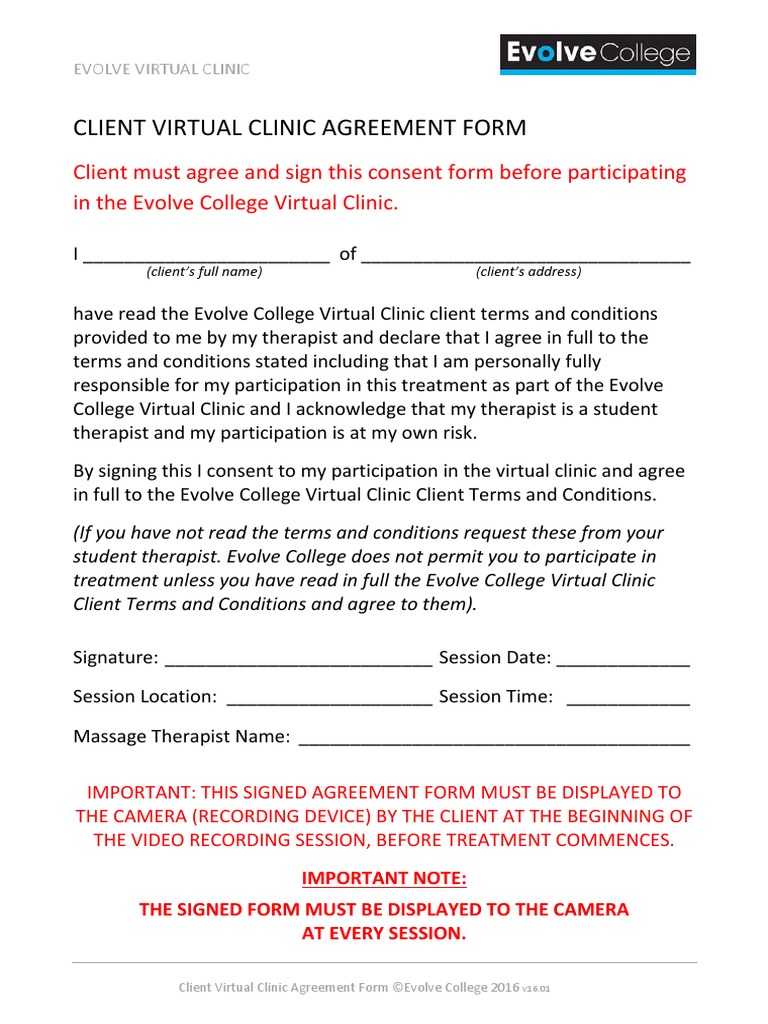 Evolve Client Virtual Clinic Agreement Form | PDF