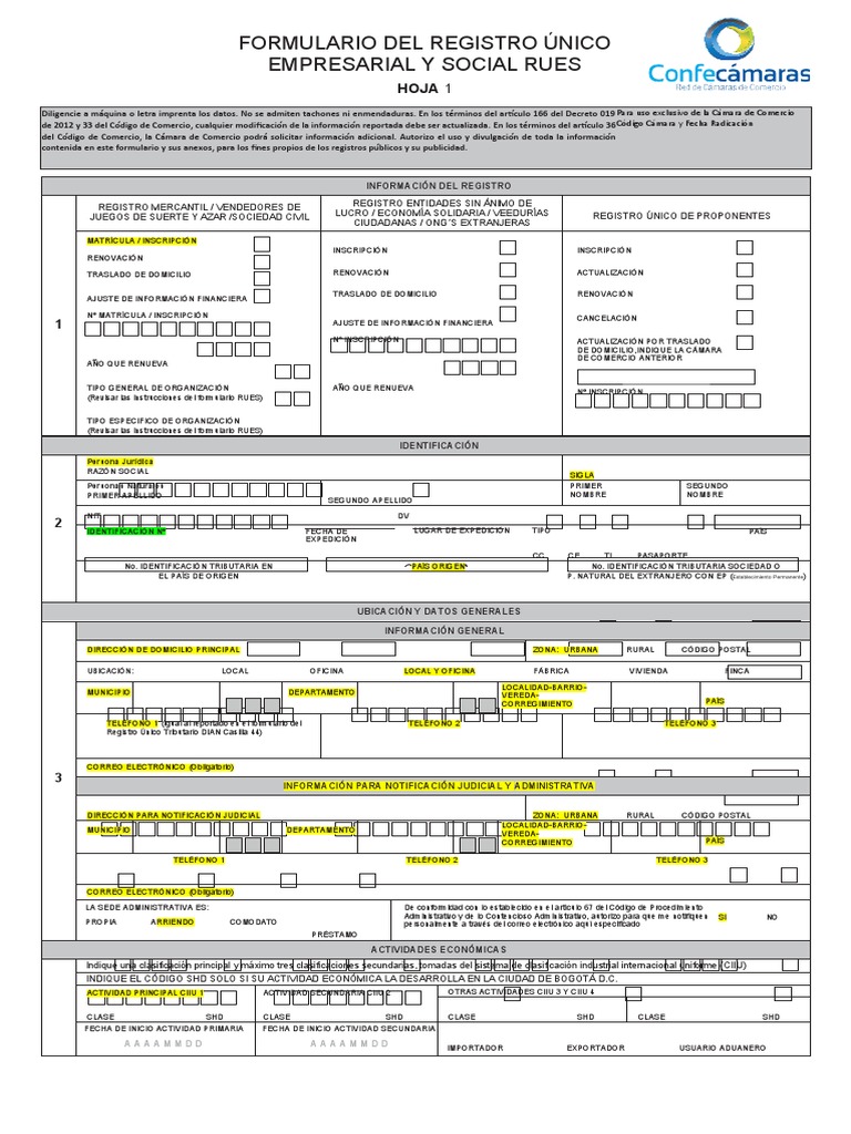 Formulario Registro Único de Proponentes | PDF