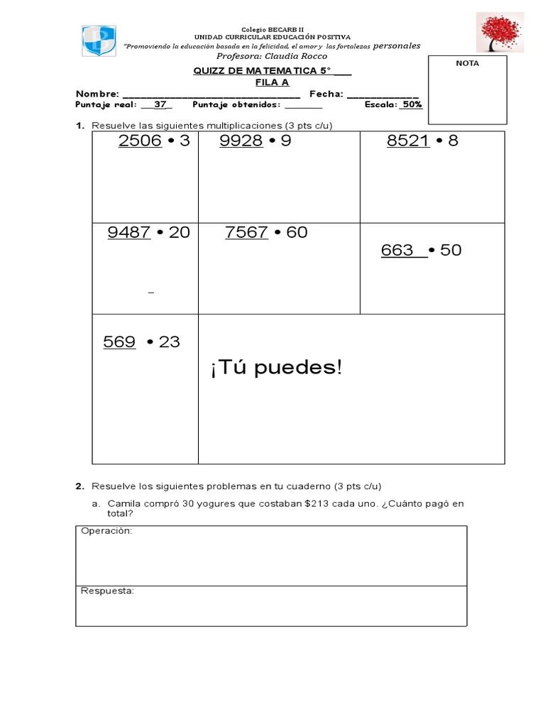 Quizz Multiplicacion | PDF