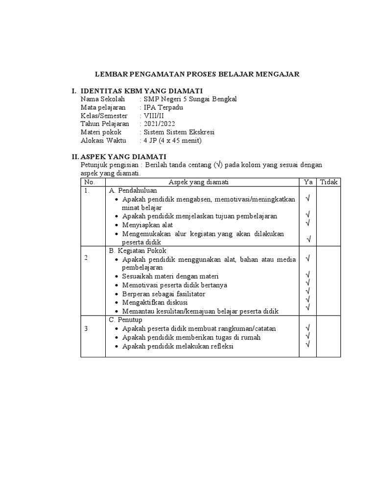 3. LEMBAR OBSERVASI PENGAMATAN | PDF