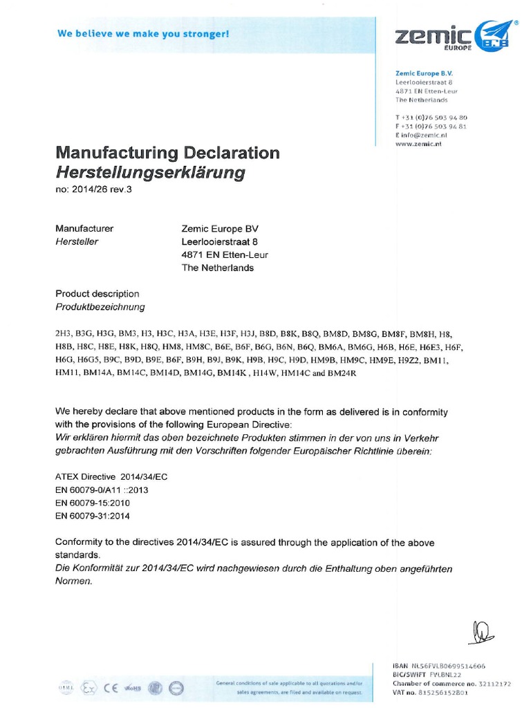 ATEX Manufacturing Declaration II3D II3G | PDF