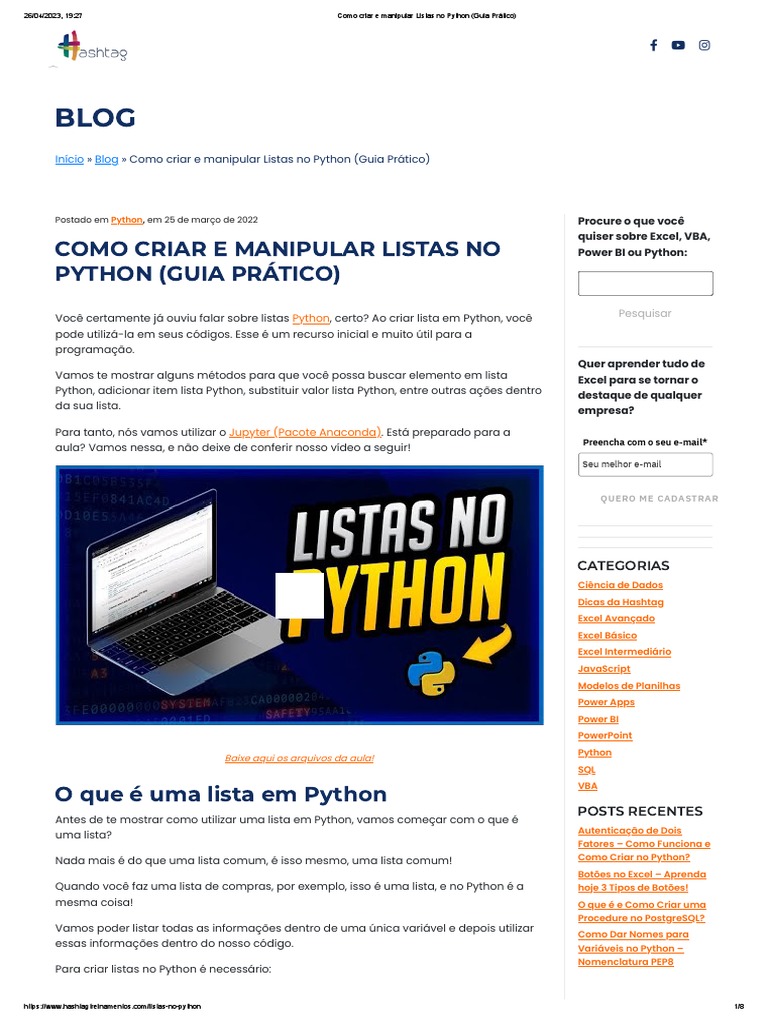 Como Criar e Manipular Listas No Python (Guia Prático) | PDF | Python ...