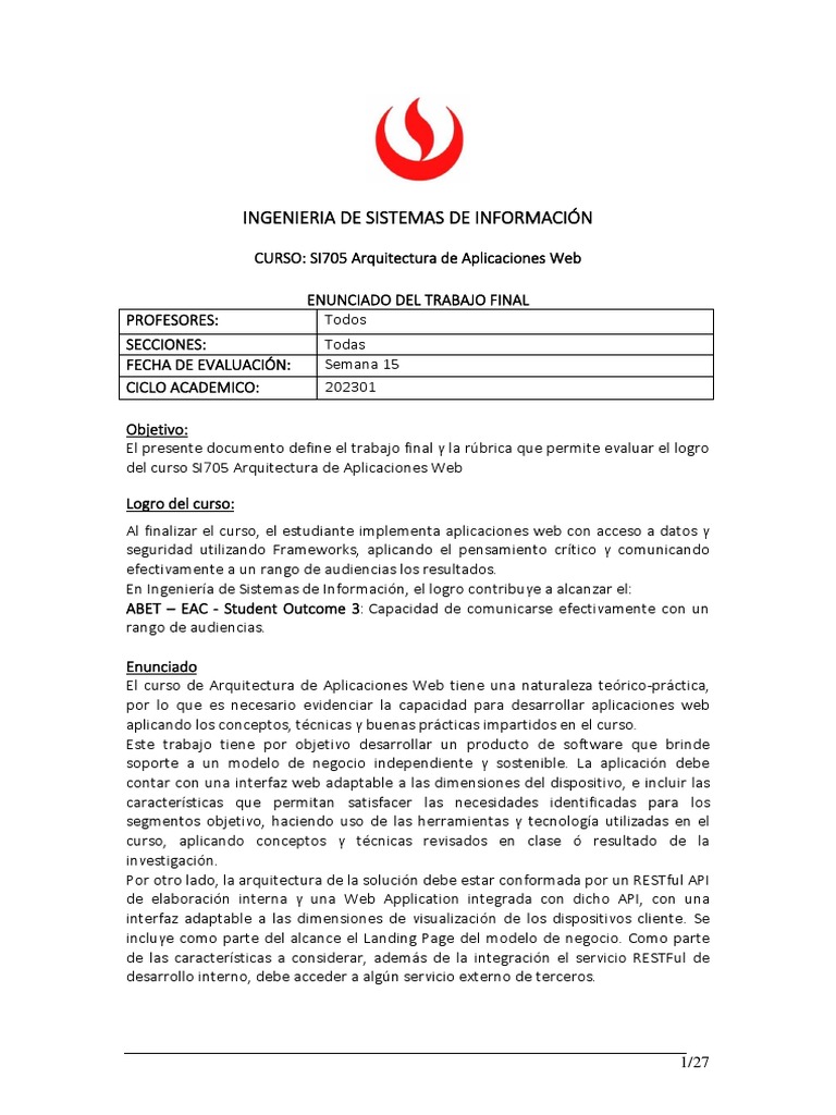 Upc Pre 202301 Si705 Final - Project Statement Abet | PDF | Software ...