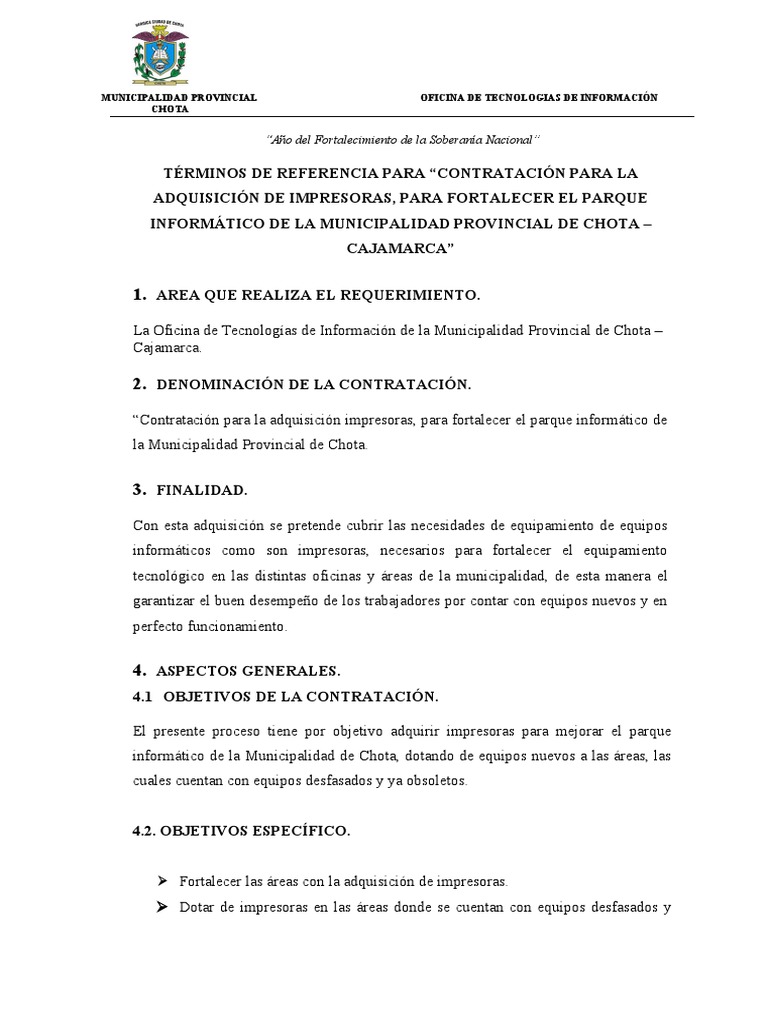 TDR - Adquisicion de Impresoras | PDF | Impresora (Computación) | Computación de 64 bits