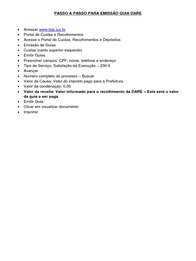 Passo A Passo para Emissão Guia Dare | PDF