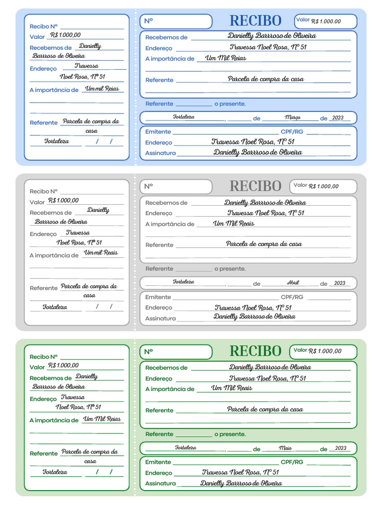 Talão de Recibo Documento A4 Verde Azul e Branco | PDF