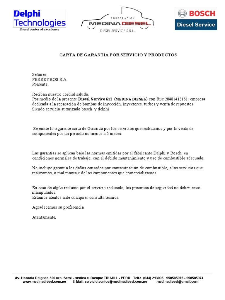 Carta de Garantia Ferreyros | PDF