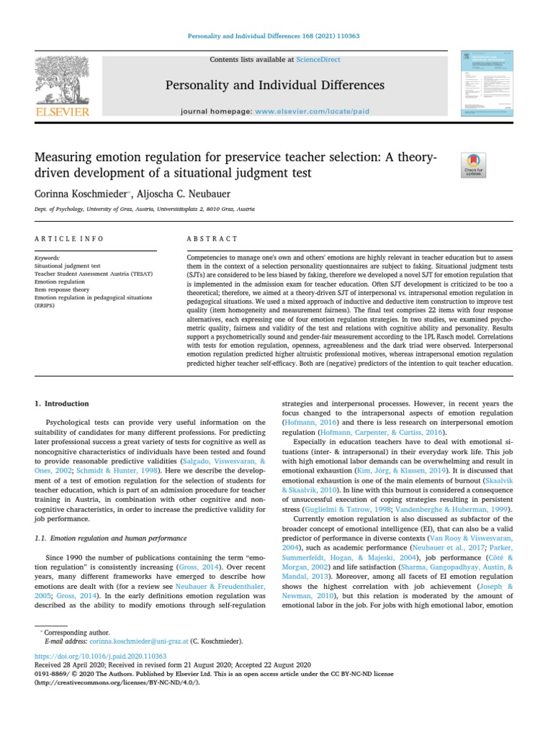 Measuring Emotion Regulation For Preservice Teacher Selection - A ...