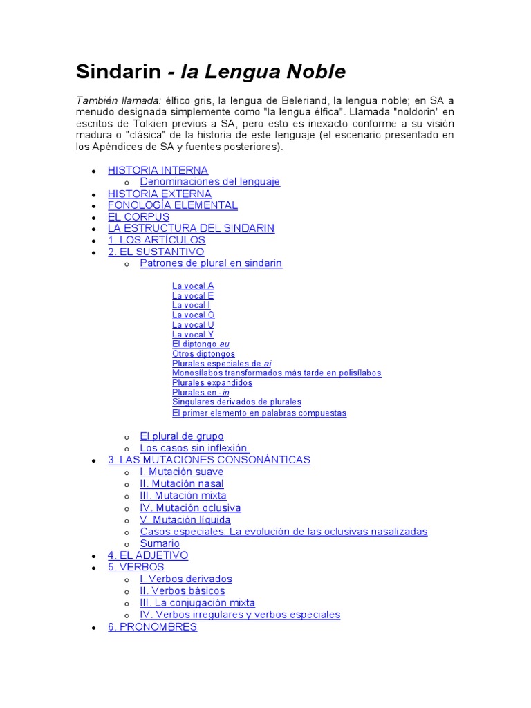 Sindarin - La Lengua Noble - HTML | PDF | Tierra Media | J. R. R. Tolkien