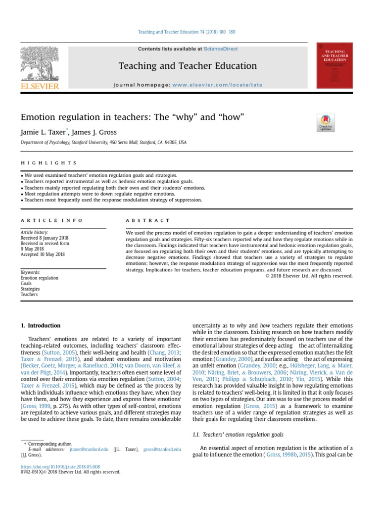 Emotion Regulation in Teachers - The "Why" and "How" | PDF | Emotional ...