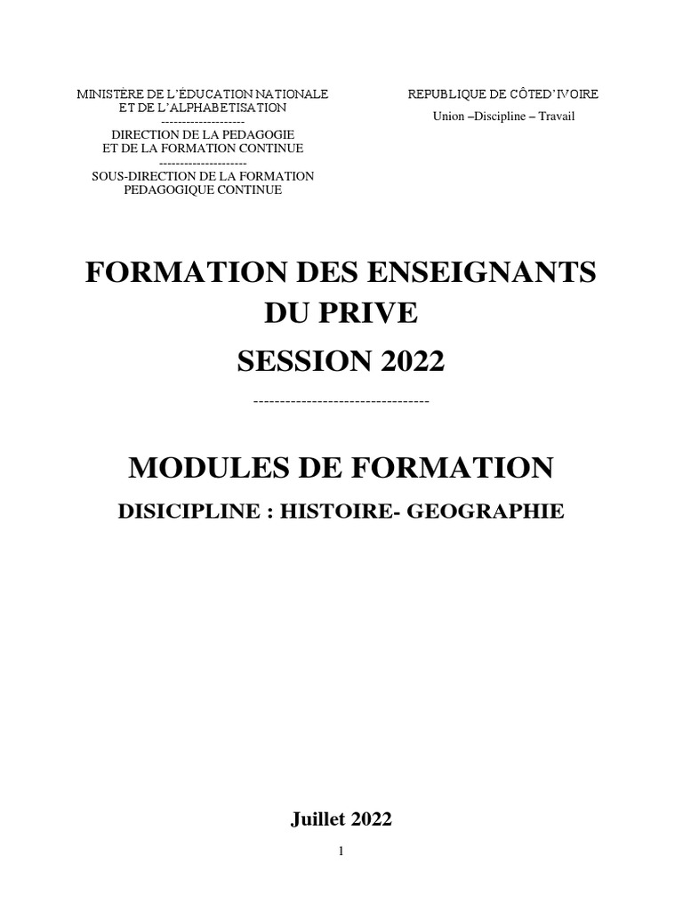 Modules de Formation DEEP 2022 HIST GEO | PDF | Enseignement | Géographie