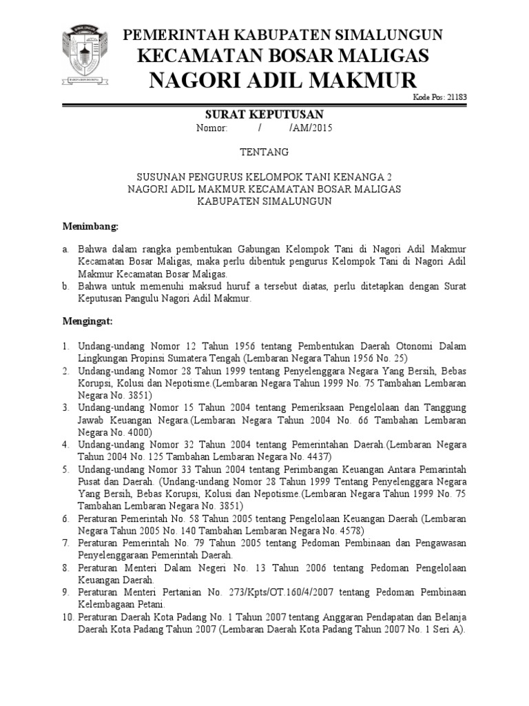 Pengurus Baru Kelompok Tani Kenanga 2 | PDF