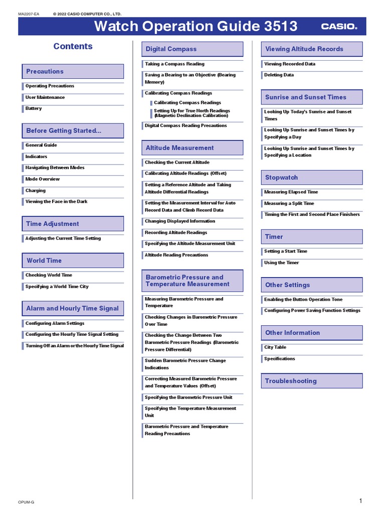 Casio Watch Operation Guide 3513 | PDF