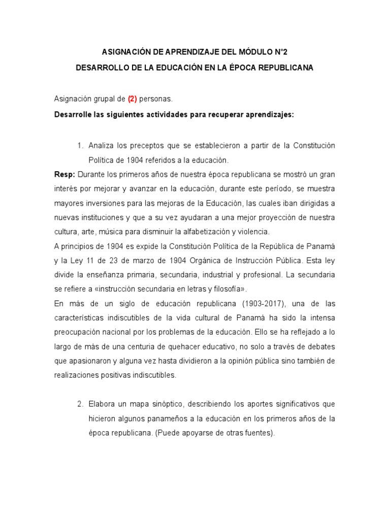 Asignación Del Módulo #2 | Descargar gratis PDF | Panamá | Plan de estudios