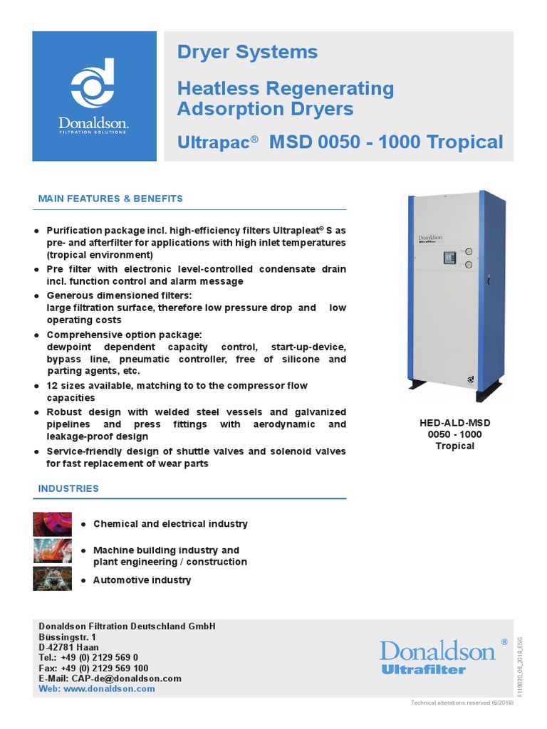 Ultrapac MSD Tropical 0050 1000 Heatless Adsorption Dryer | PDF | Clothes Dryer | Adsorption