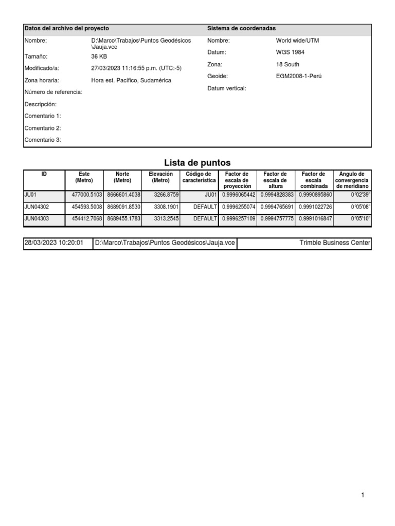 Datos Geodésicos UTM Jauja 2023 | PDF