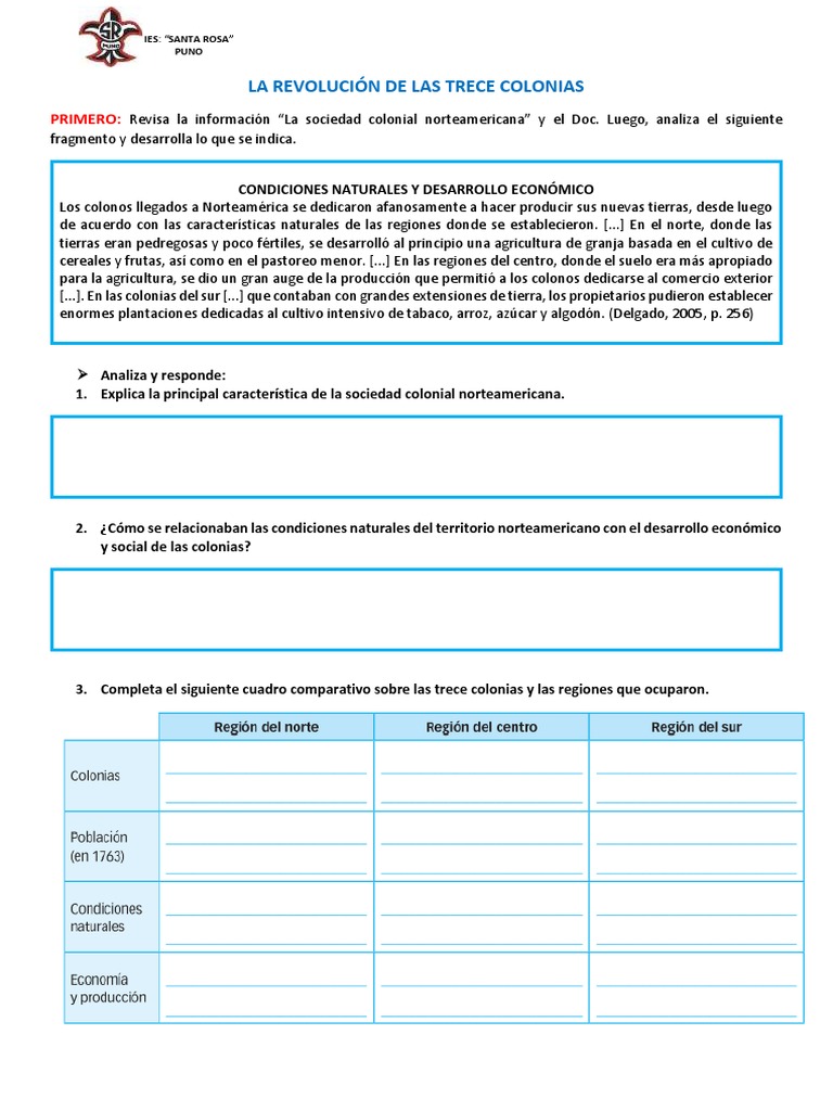 LA REVOLUCIÓN DE LAS TRECE COLONIAS - FICHA DE TRABAJO (1) | PDF ...