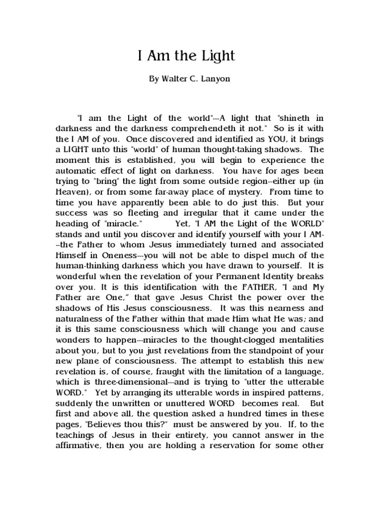 I Am The Light | PDF | Thought | God