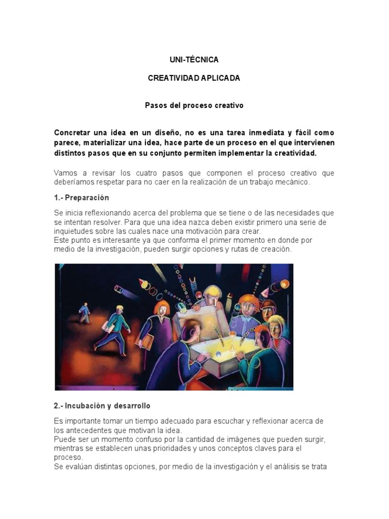 Pasos Del Proceso Creativo | PDF | Creatividad | Planificación