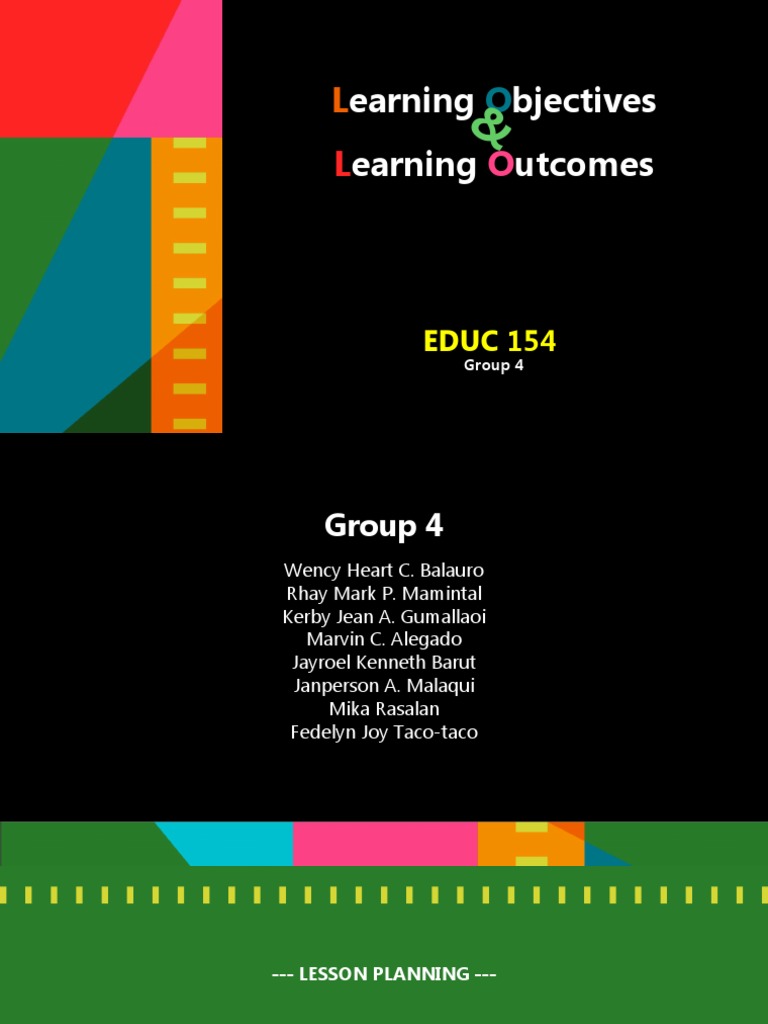 Learning Objectives Learning Outcomes - EDUC 154 Pres. | PDF