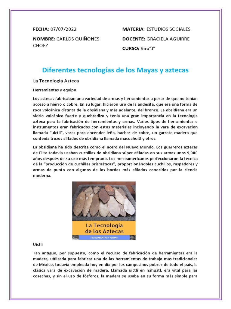 Tecnologías de Mayas y Aztecas | PDF | Civilización maya | Herramientas