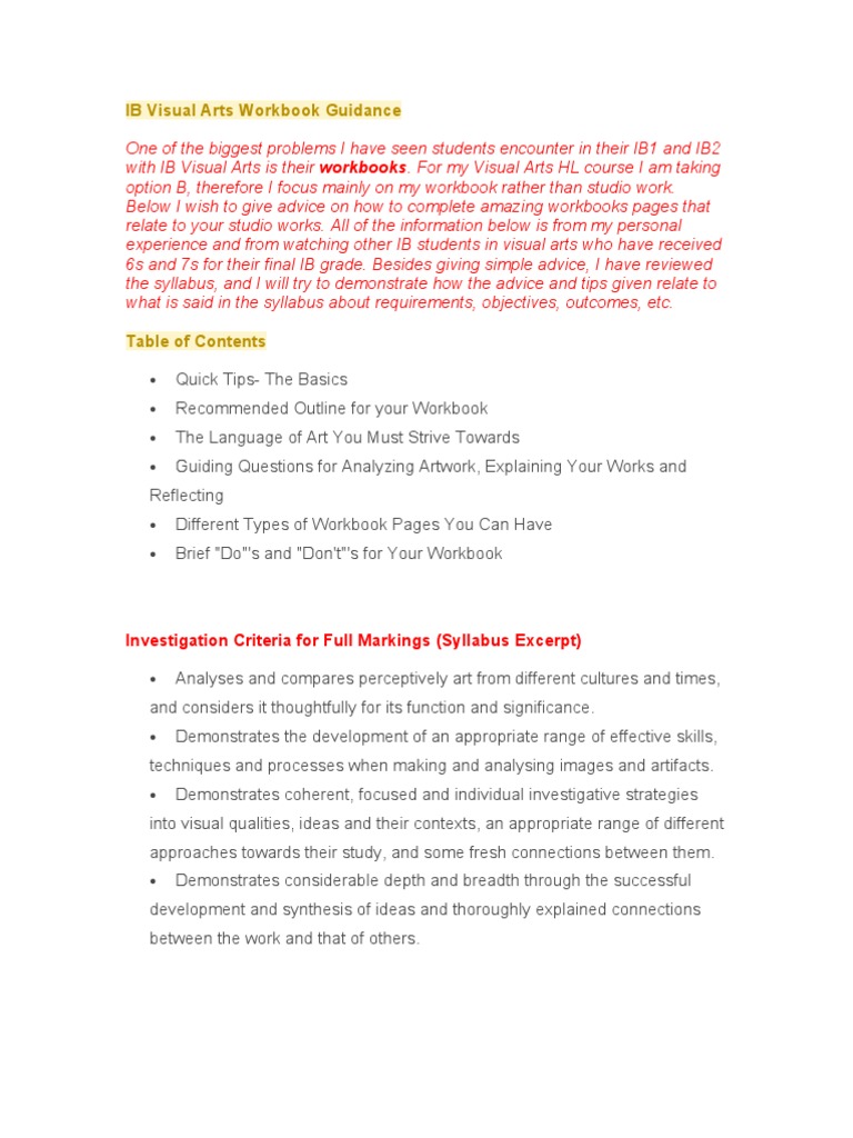 IB Visual Arts Workbook Guidance | PDF | Experiment | Composition ...