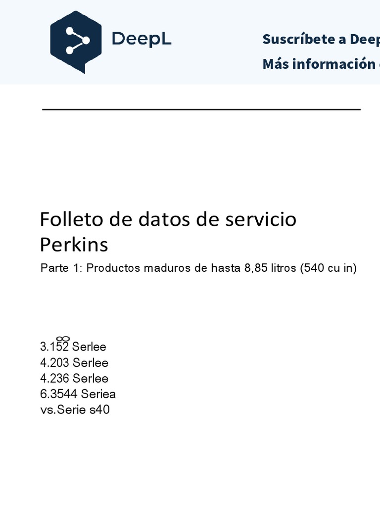 Perkins Service Data Book Part 1 (1) (1) (2) Es | PDF | Motor de combustión interna | Motores