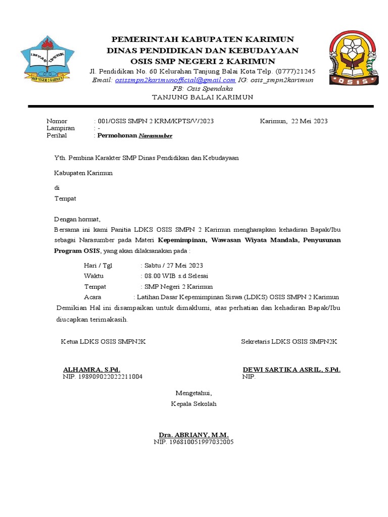 Surat Undangan Pemateri LDK | PDF