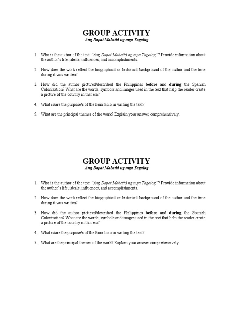 Ang Dapat Mabatid NG Mga Tagalog Group Activity | PDF