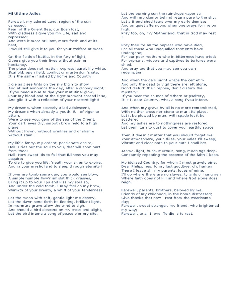 Mi Ultimo Adios | PDF | Philippines Mi Ultimo Adios | PDF | Philippines