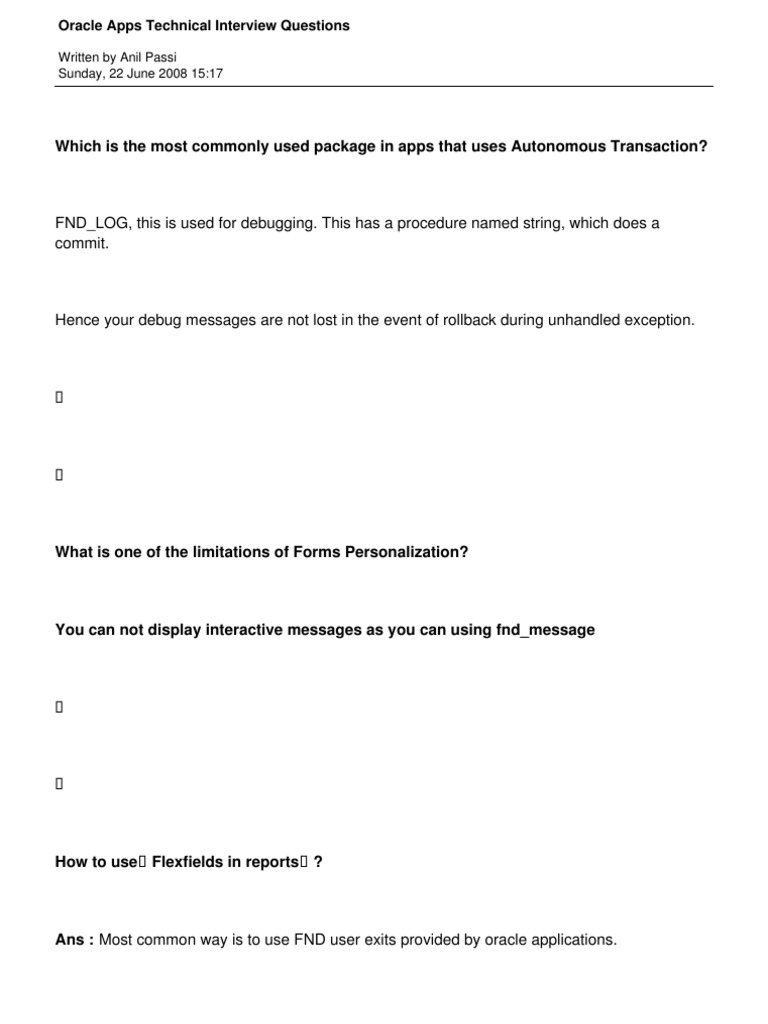 305 Technical Interview Questions Oracle Apps | PDF | Oracle Database | Pl/Sql