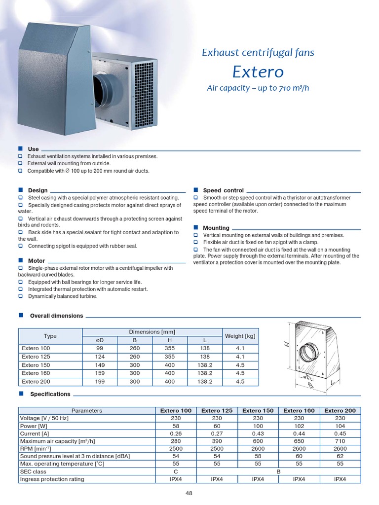 Blauberg Extero-125 Muro | PDF | Duct (Flow) | Electric Motor