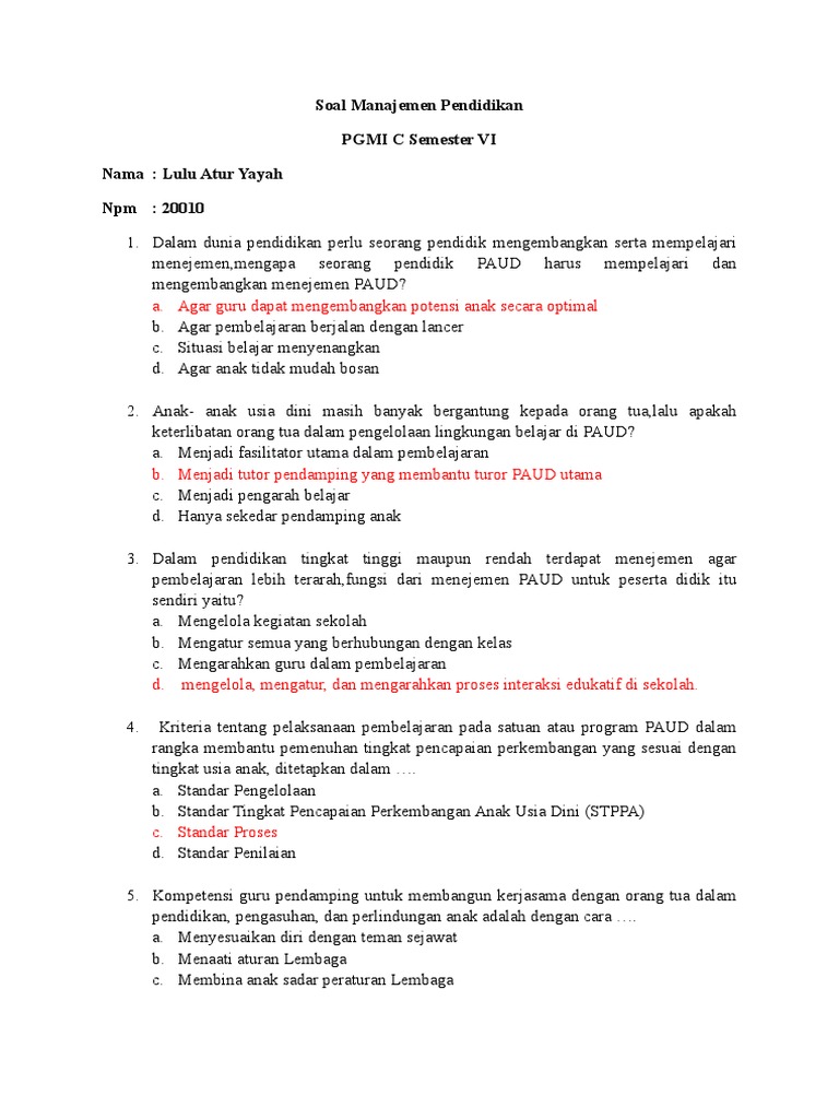 Soal Manajemen Pendidikan | PDF