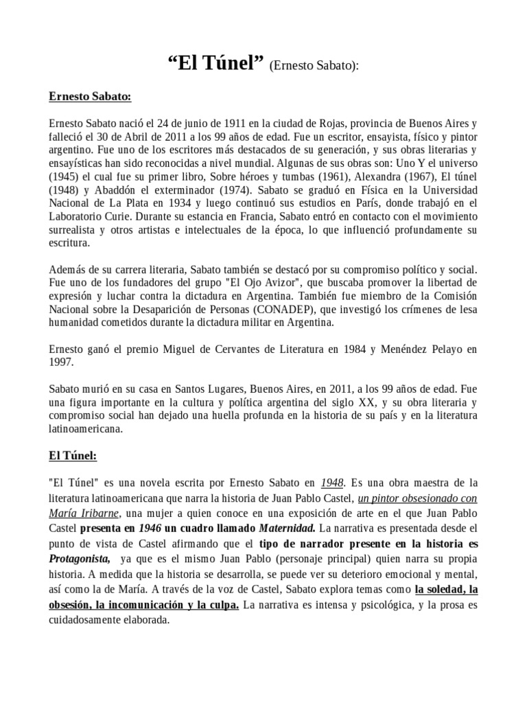 PDF El Túnel de Ernesto Sabato | PDF