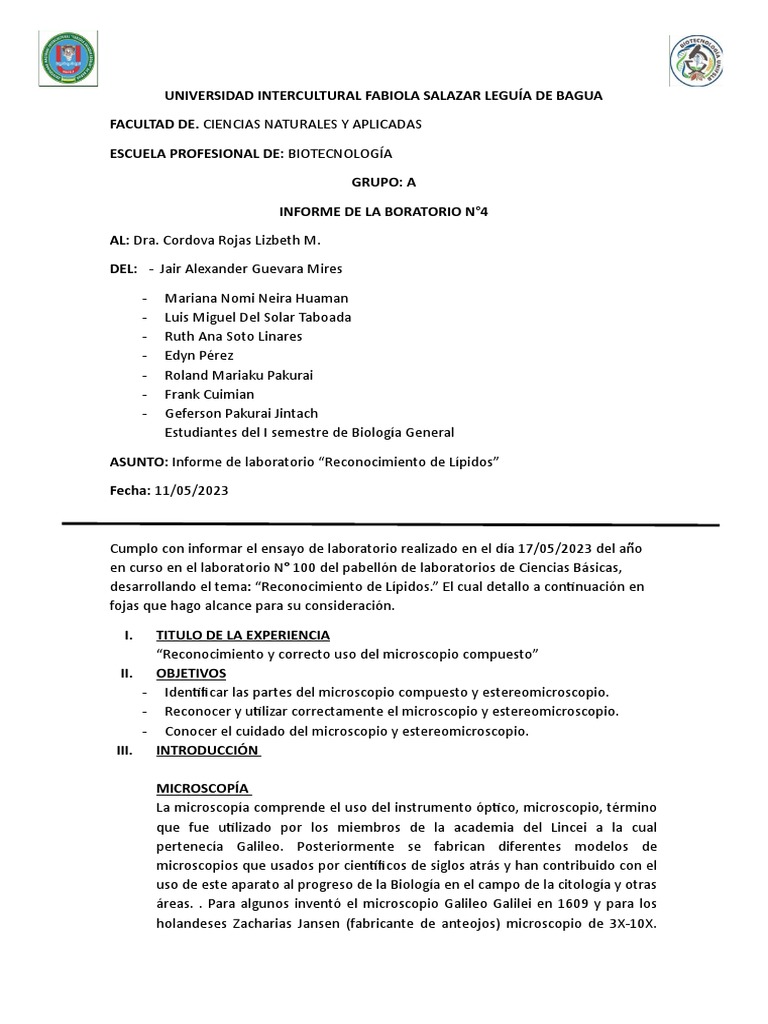 INFORME N°6 Biología | PDF | Microscopio | Óptica