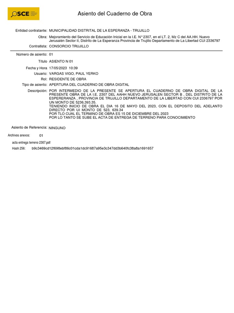 Asiento Del Cuaderno de Obra | PDF